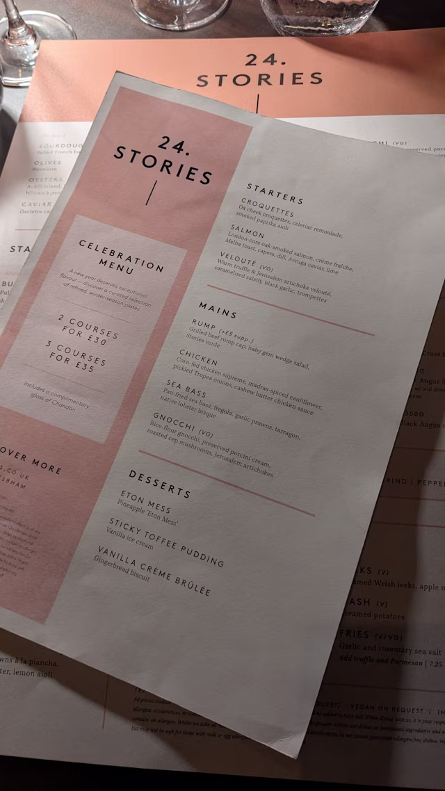 Menus 2026 - 24 Stories (Orelle) in Birmingham | TheFork