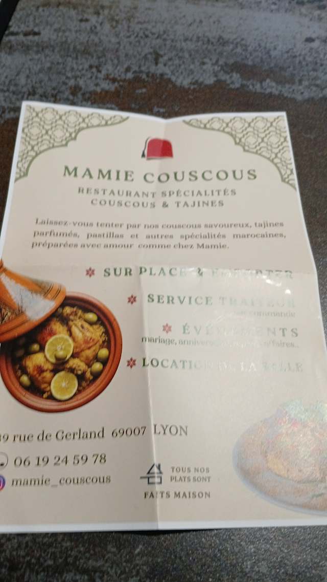 Carte et Menus 2026 - Mamie Couscous à Lyon | TheFork