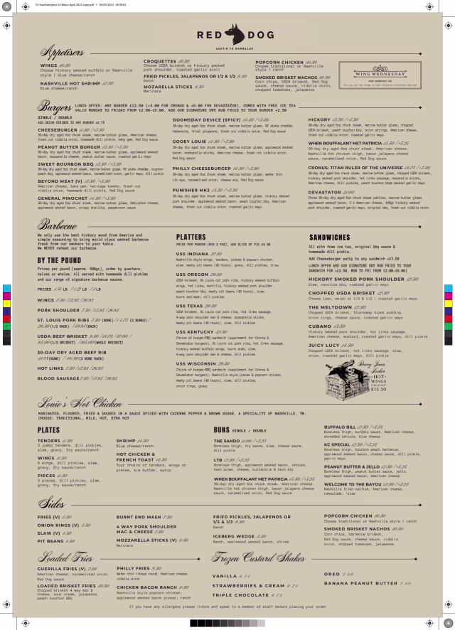 Menus 2026 - Red Dog Saloon Nottingham in Nottingham | TheFork