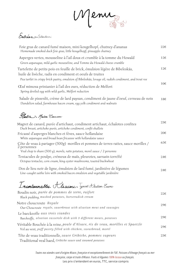 Menu 2026 - Winstub Arnold in Itterswiller | TheFork