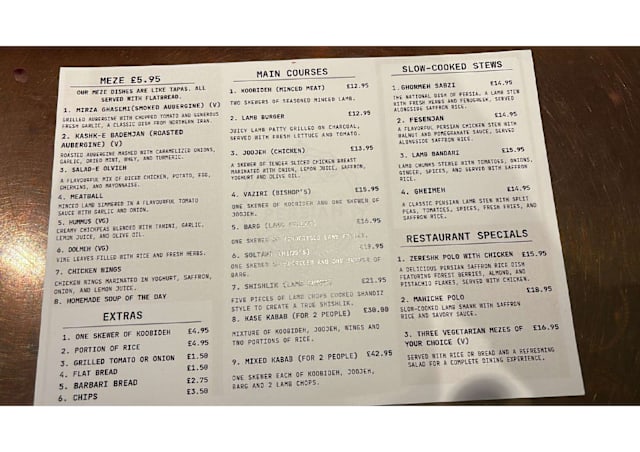 Menu 2026 - The Persian in Kingston upon Hull | TheFork