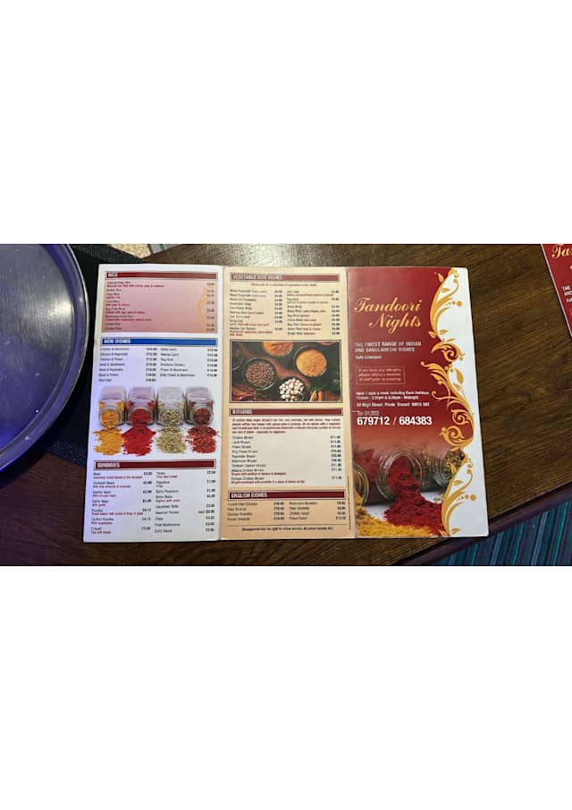 Menus 2026 - Tandoori Nights in Poole | TheFork