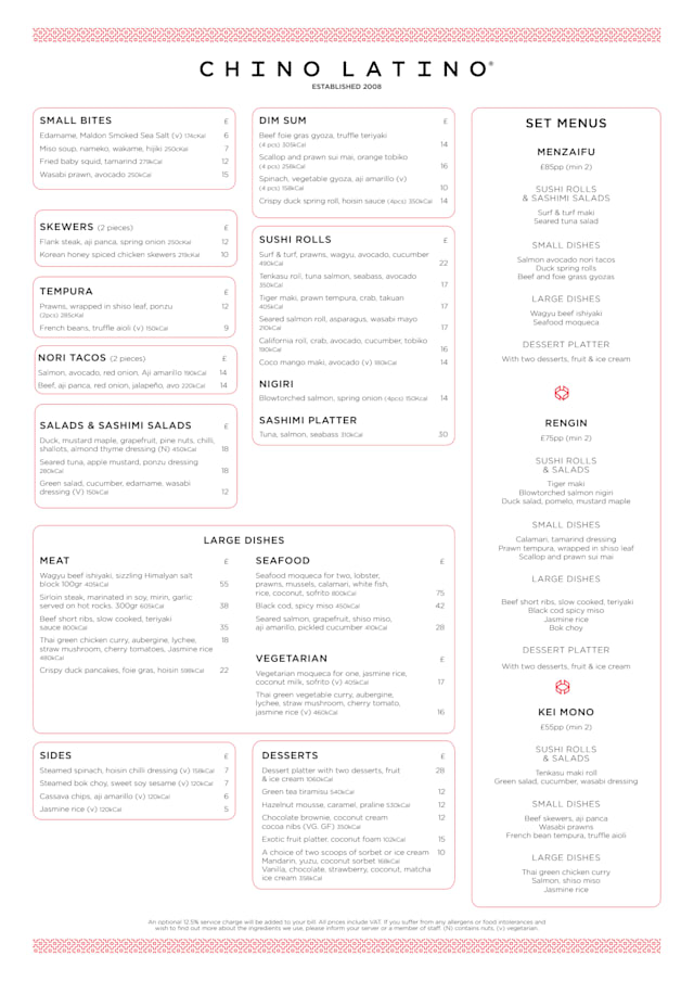 Menus 2026 - Chino Latino in London | TheFork