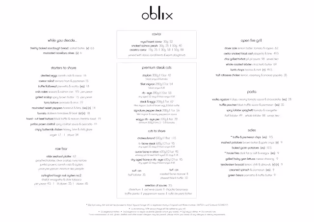 Menus 2026 - Oblix at The Shard in London | TheFork