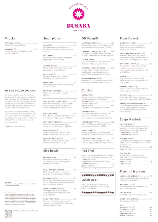 Menus 2025 - Busaba Bangkok Thai - Covent Garden in London | TheFork