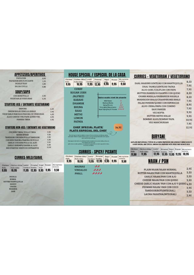 Menu 2026 - Ganesha indian restaurant in Puerto De La Cruz | TheFork