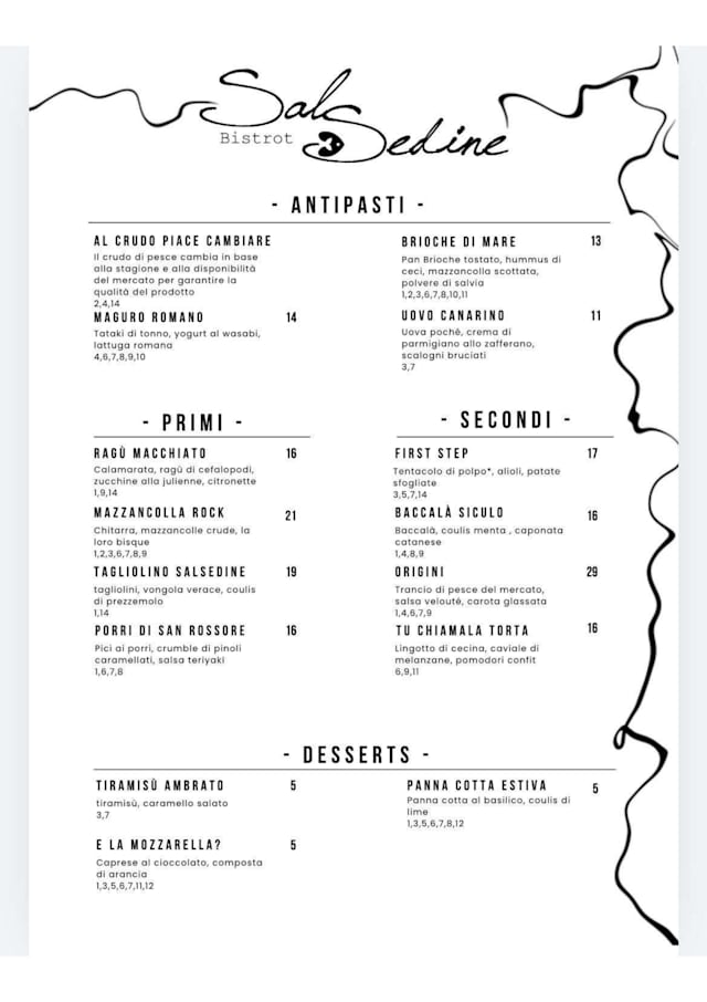Menu 2026 - Salsedine Bistrot in Tirrenia | TheFork