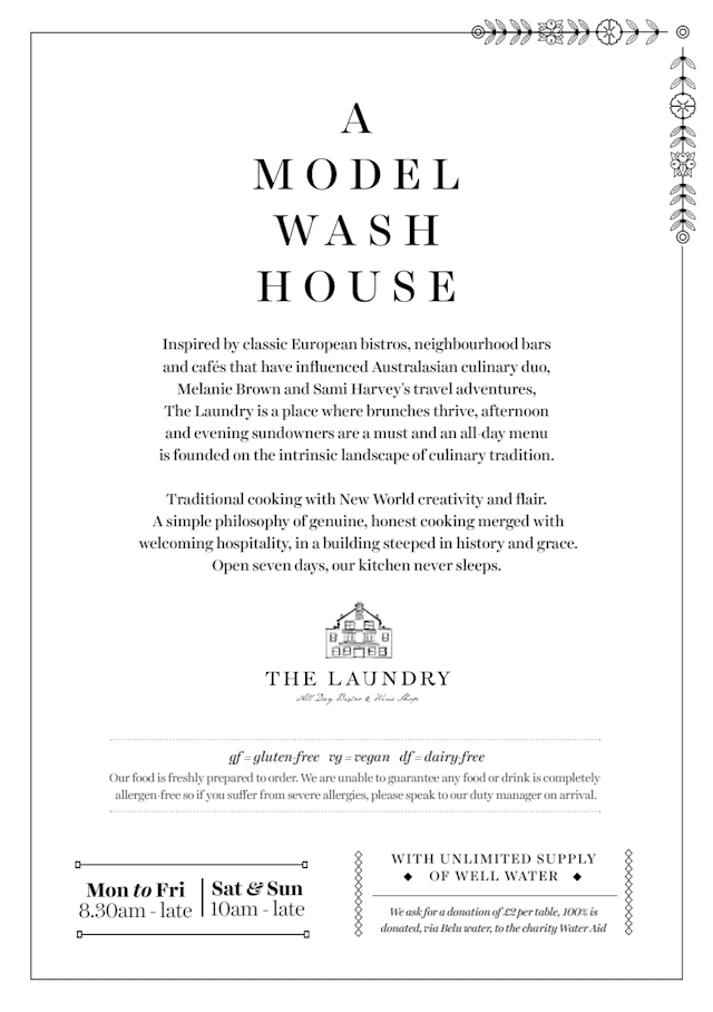 Menus 2025 - The Laundry Brixton in London | TheFork