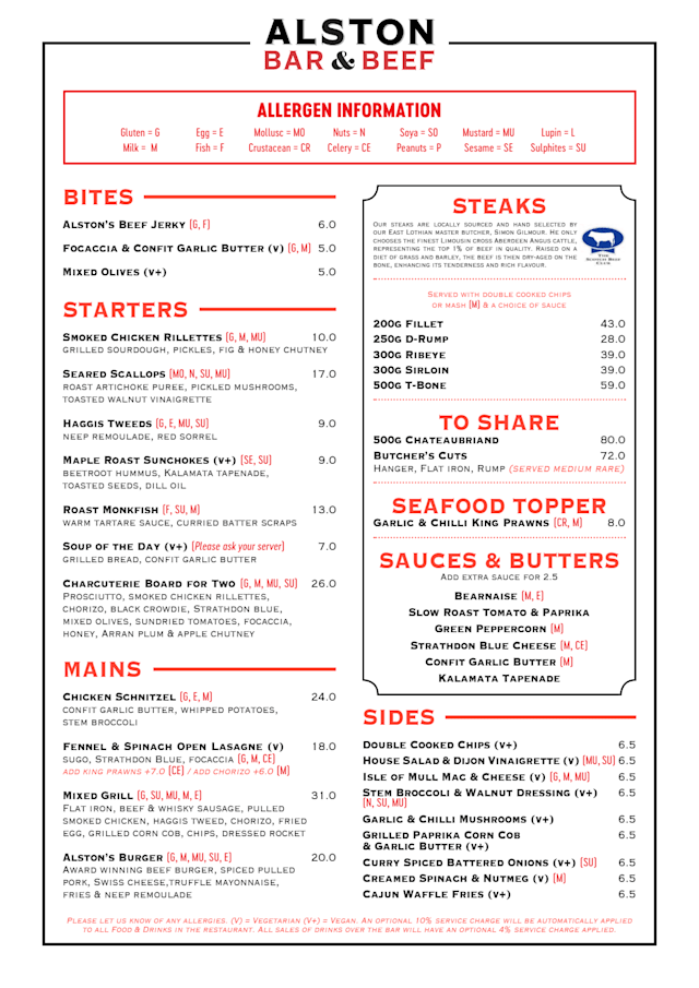 Menus 2025 - Alston Bar & Beef (ABB) in Glasgow | TheFork
