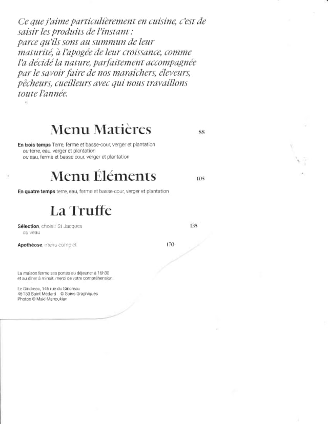 Carte et Menus 2026 - Le Gindreau à Saint-Médard | TheFork