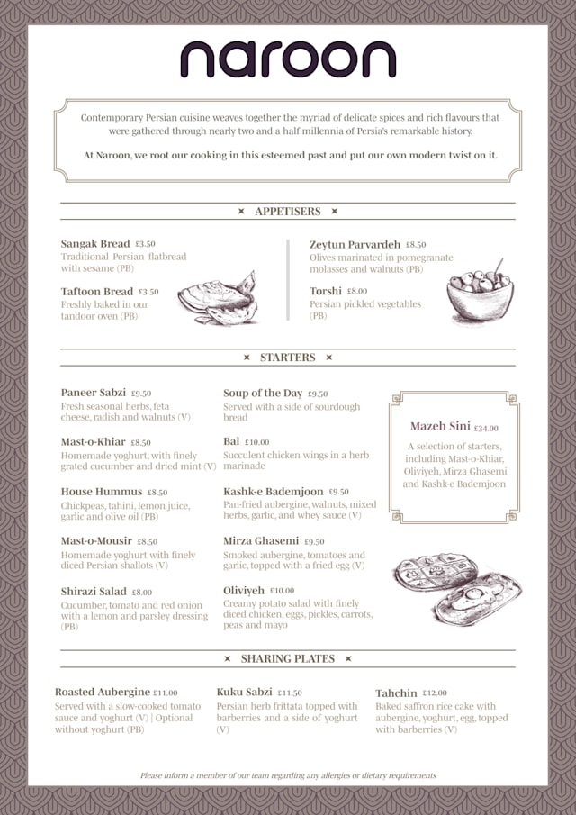 Menus 2026 - Naroon Marylebone in London | TheFork