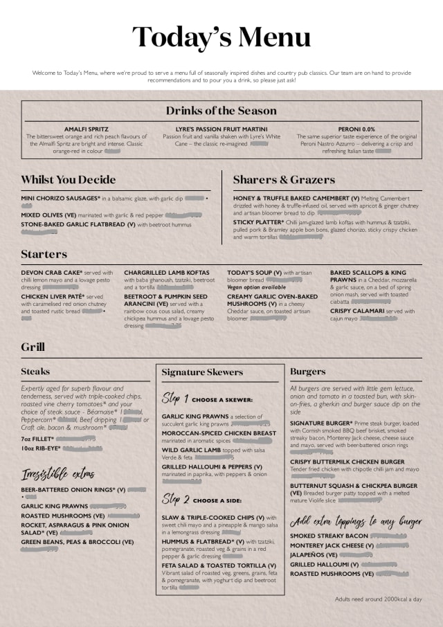 Menus 2025 - The Windhover in Northampton | TheFork