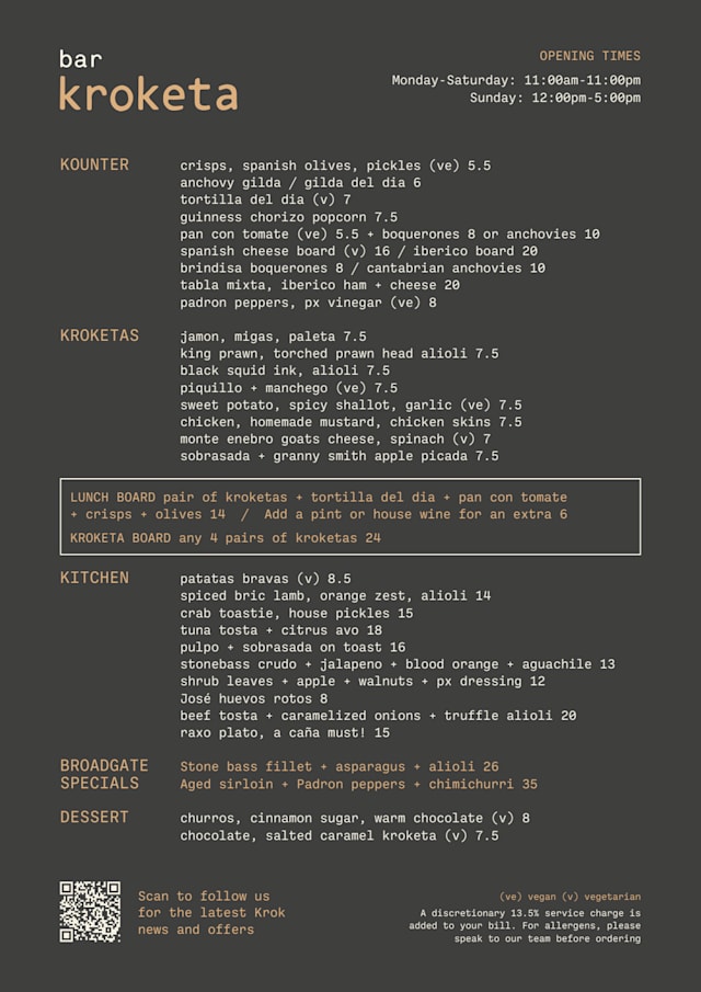 Bar Kroketa - Broadgate in London - Restaurant Reviews, Menu and Prices ...