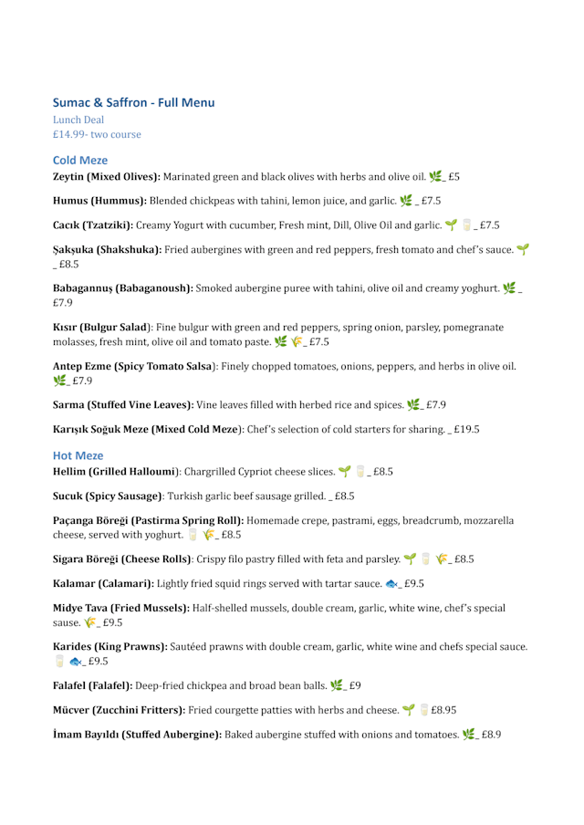 Sumac & Saffron Turkish Kitchen and Bar in Hatfield - Restaurant ...