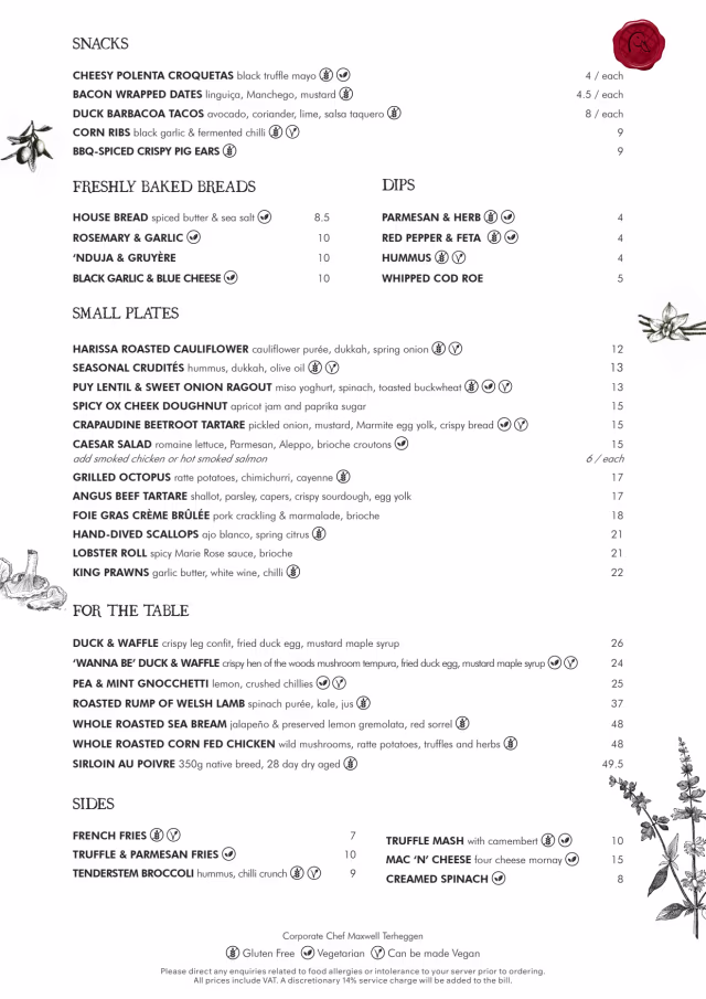 Menus 2026 - Duck & Waffle London in London | TheFork