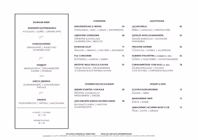 Menu 2026 - Buxbaum in Vienna | TheFork