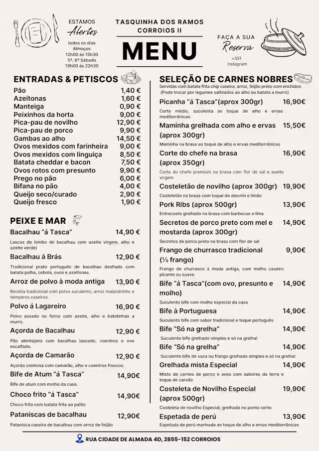 Carte et Menus 2026 - Tou' na Tasca à Corroios | TheFork