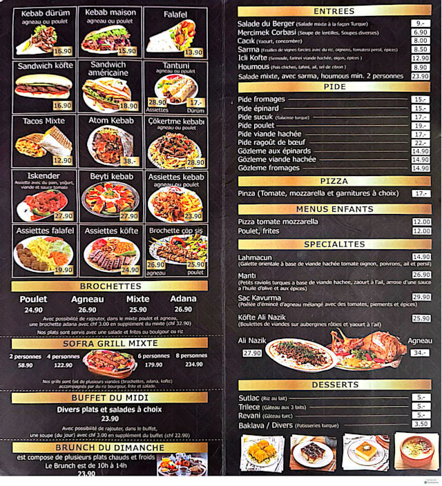 Menu 2025 - Restaurant Sofra in Vevey | TheFork