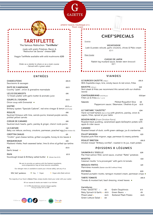 Gazette Brasserie Chancery in London - Restaurant Reviews, Menu and ...