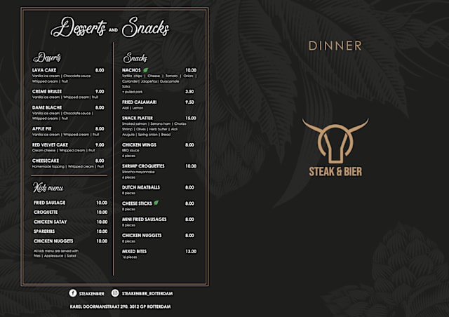 Menu 2025 - Steak en Bier in Rotterdam | TheFork