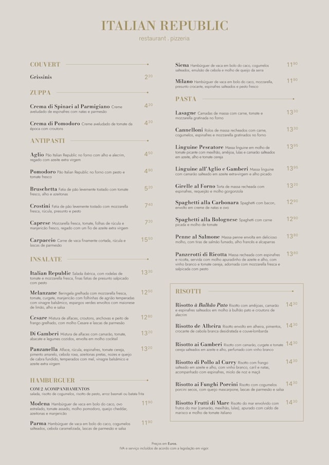 Menu 2026 - Italian Republic - Leiria Centro in Leiria | TheFork