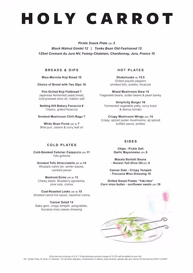 Menus 2026 - Holy Carrot in London | TheFork