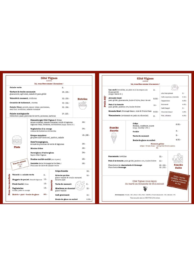 Carte et Menus 2026 - Restaurant Cote Vignes à Anières | TheFork