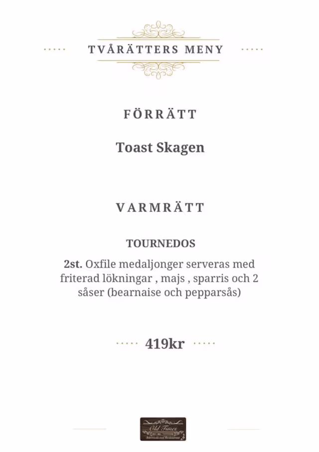 Old Times Restaurang Helsingborg i Helsingborg - Restaurangens meny ...