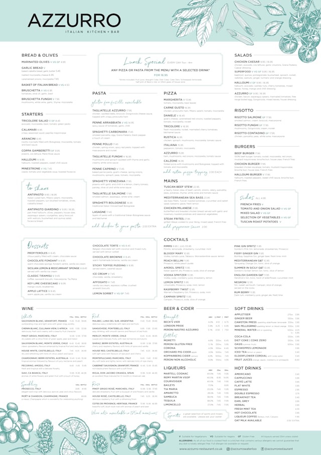 Azzurro - Waterloo in London - Restaurant Reviews, Menus, and Prices ...