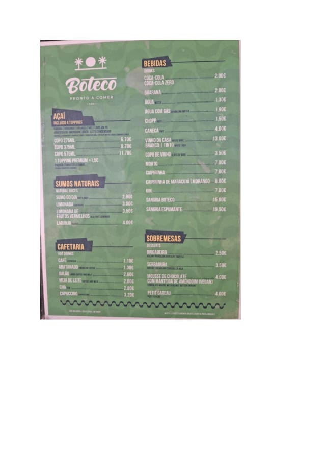 Menu 2025 - BOTECO in Sesimbra | TheFork