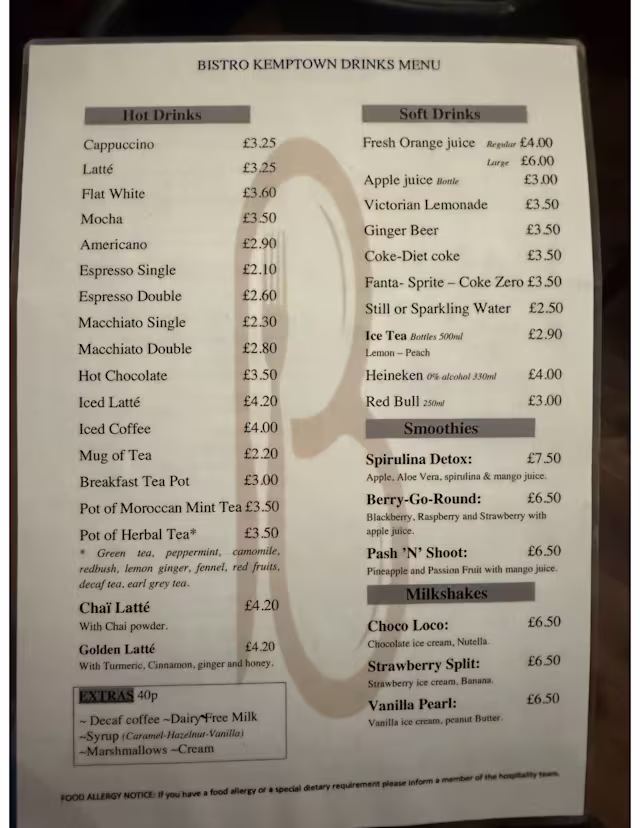 Carte et Menus 2026 - Bistro Kemptown Brighton à Brighton and Hove ...