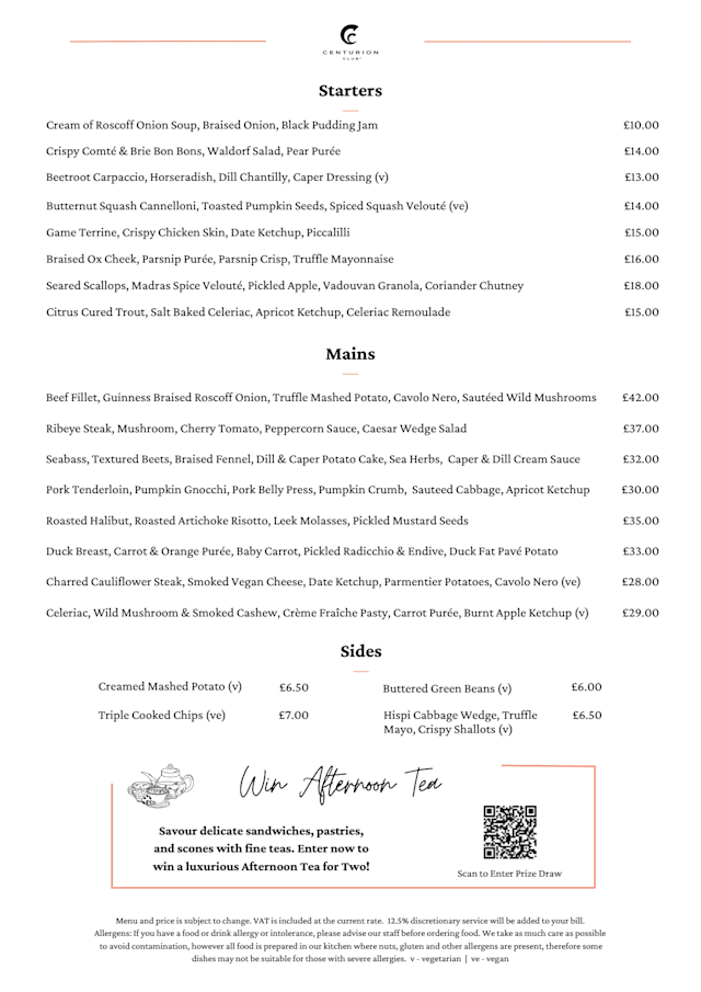 Menus 2025 - Dining at Centurion Club in St Albans | TheFork