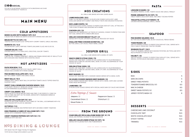 Menus 2026 - No 5 Dining & Lounge in London | TheFork