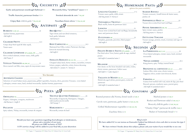 Carte et Menus 2026 - Caldesi in Marylebone à Londres | TheFork