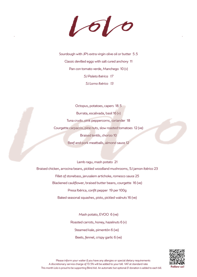 Menus 2025 - Lolo Bermondsey Street in London | TheFork