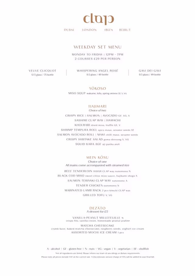 Menus 2026 - CLAP London in London | TheFork