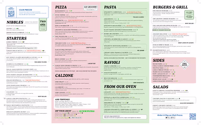 Menus 2026 - Prezzo - York Clifford Street in York | TheFork