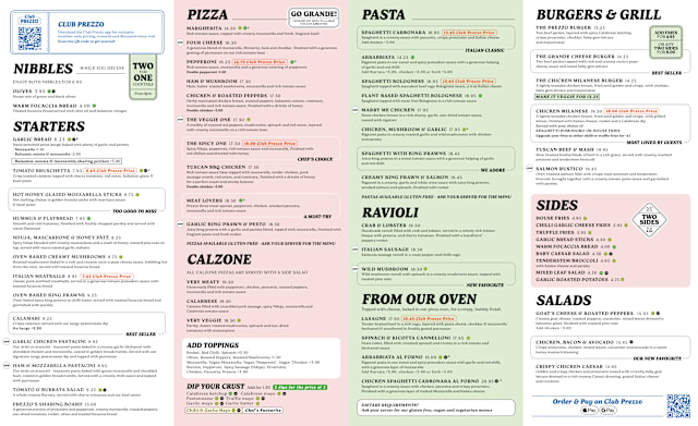 Menus 2026 - Prezzo - Chelmsford in Chelmsford | TheFork