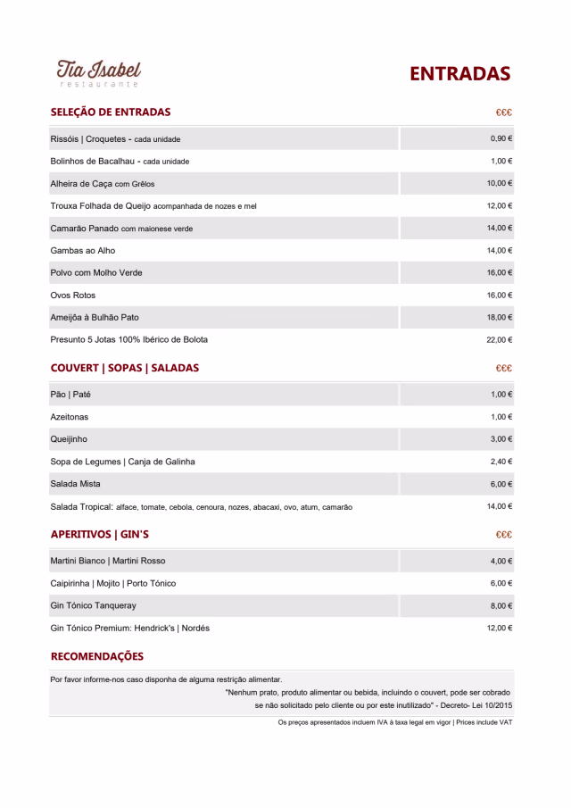 Tia Isabel em Braga - Preços, menu, morada, reserva e avaliações do ...