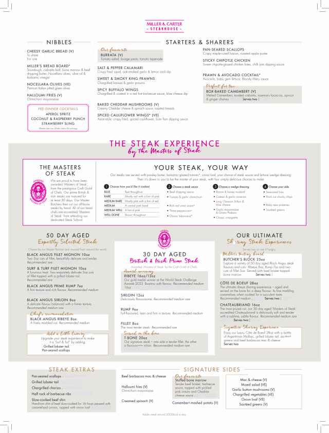 Menus 2026 - Miller & Carter - Worcester Park in Worcester Park | TheFork