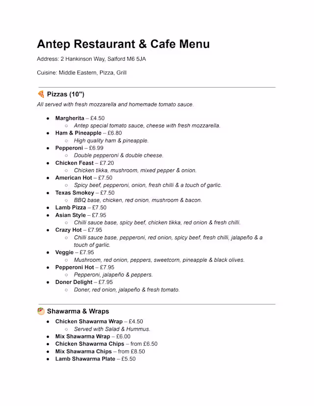 Restaurant Antep Cafe à Salford - Menu, avis, prix et réservation | TheFork
