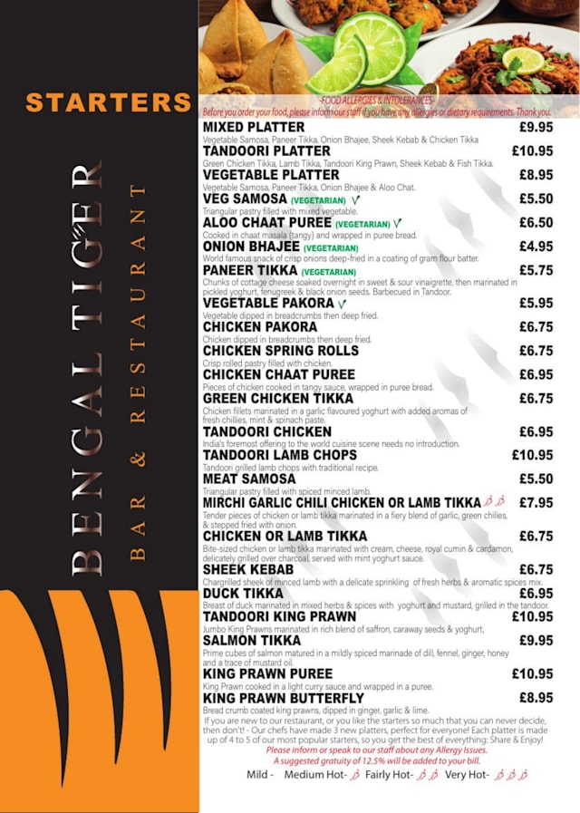 Menus 2026 - Bengal Tiger Restaurant in London | TheFork