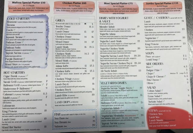 Menus 2025 - Melissa Restaurant Harrow in Harrow | TheFork