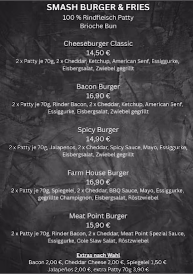 Menu 2026 - Meat Point Burger in Wenen | TheFork