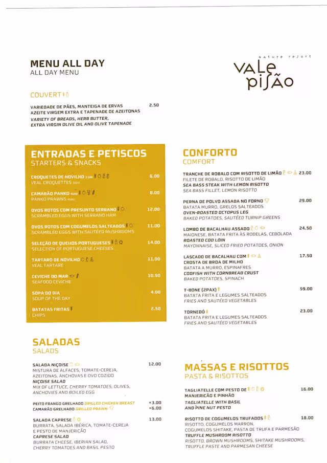 Menu 2026 - Restaurante Vale Pisão in Água Longa | TheFork