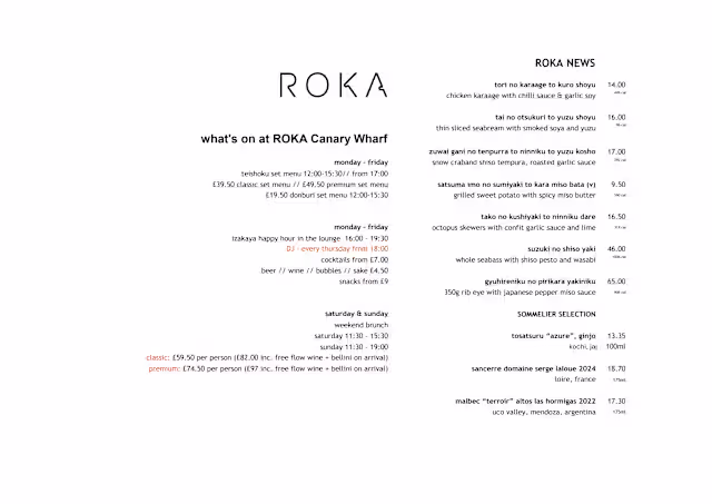 Menus 2026 - Roka - Canary Wharf in London | TheFork