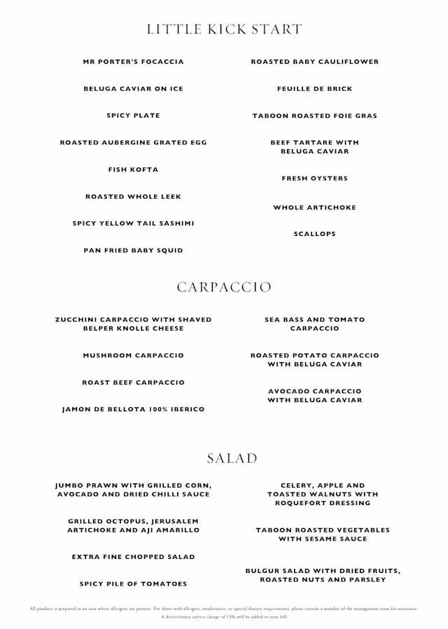 Menus 2026 - MR PORTER Restaurant Bar & Lounge in London | TheFork