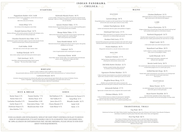 Menu 2026 - Indian Panorama Chelsea in Londen | TheFork