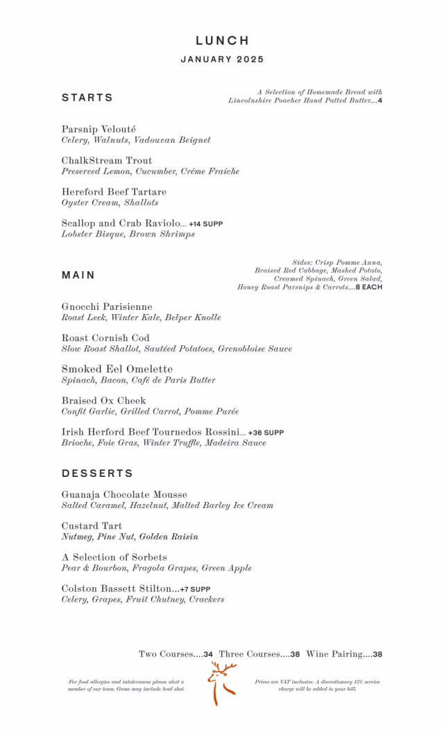Menus 2026 - Corrigans Mayfair in London | TheFork