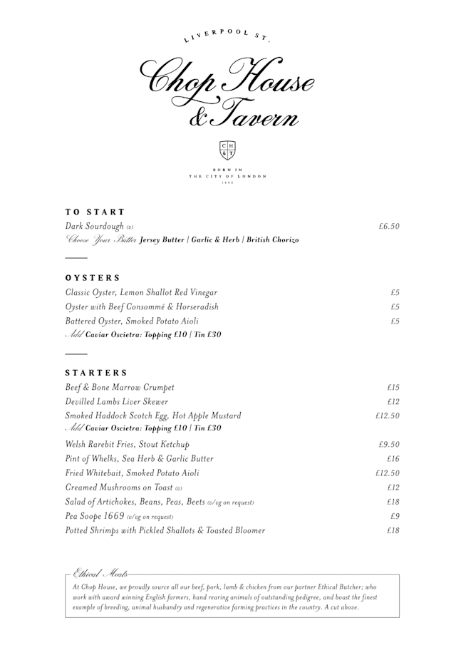 Menus 2025 - Liverpool Street Chop House & Tavern in London | TheFork